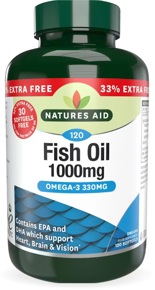 Natures Aid Fish Oil 1000mg 120 Capsules (plus 33% extra free ...